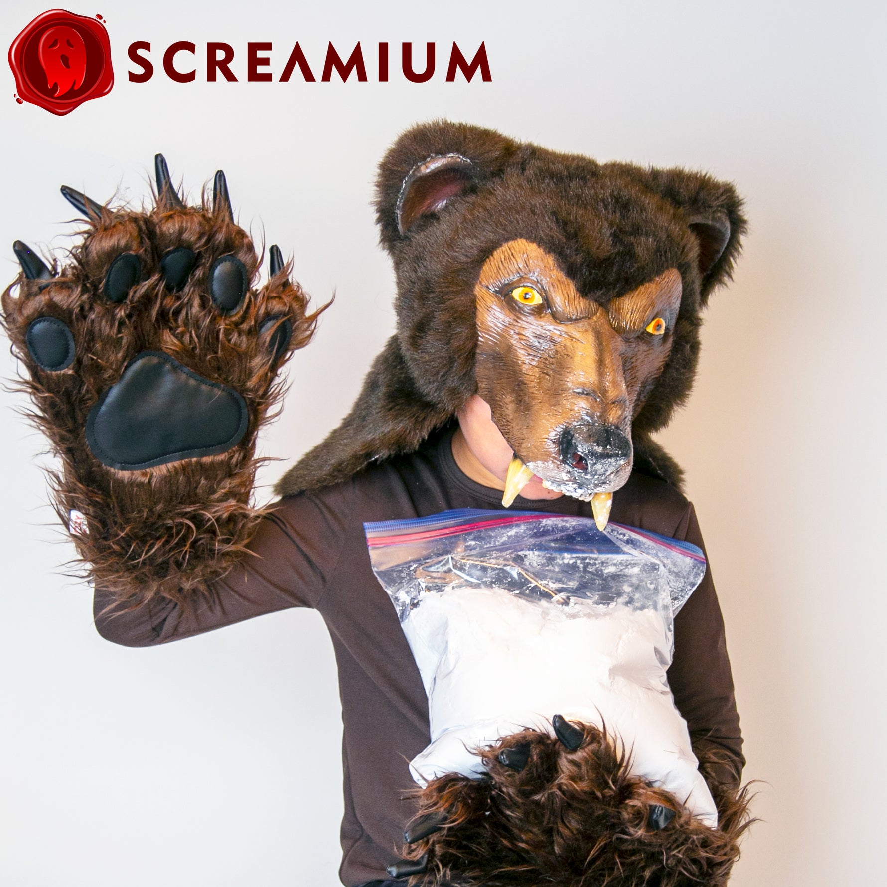 Cocaine Bear Costume - Brown Bear Helmet and Paws – SCREAMIUM